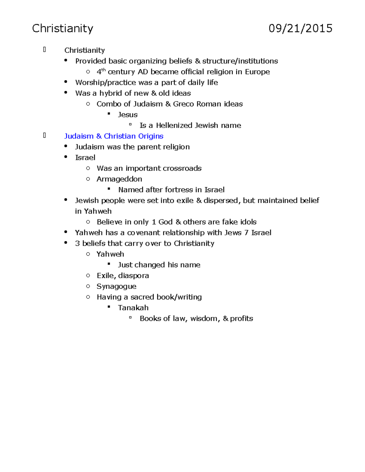 Christianity - Outline combining book & class notes - Christianity ...