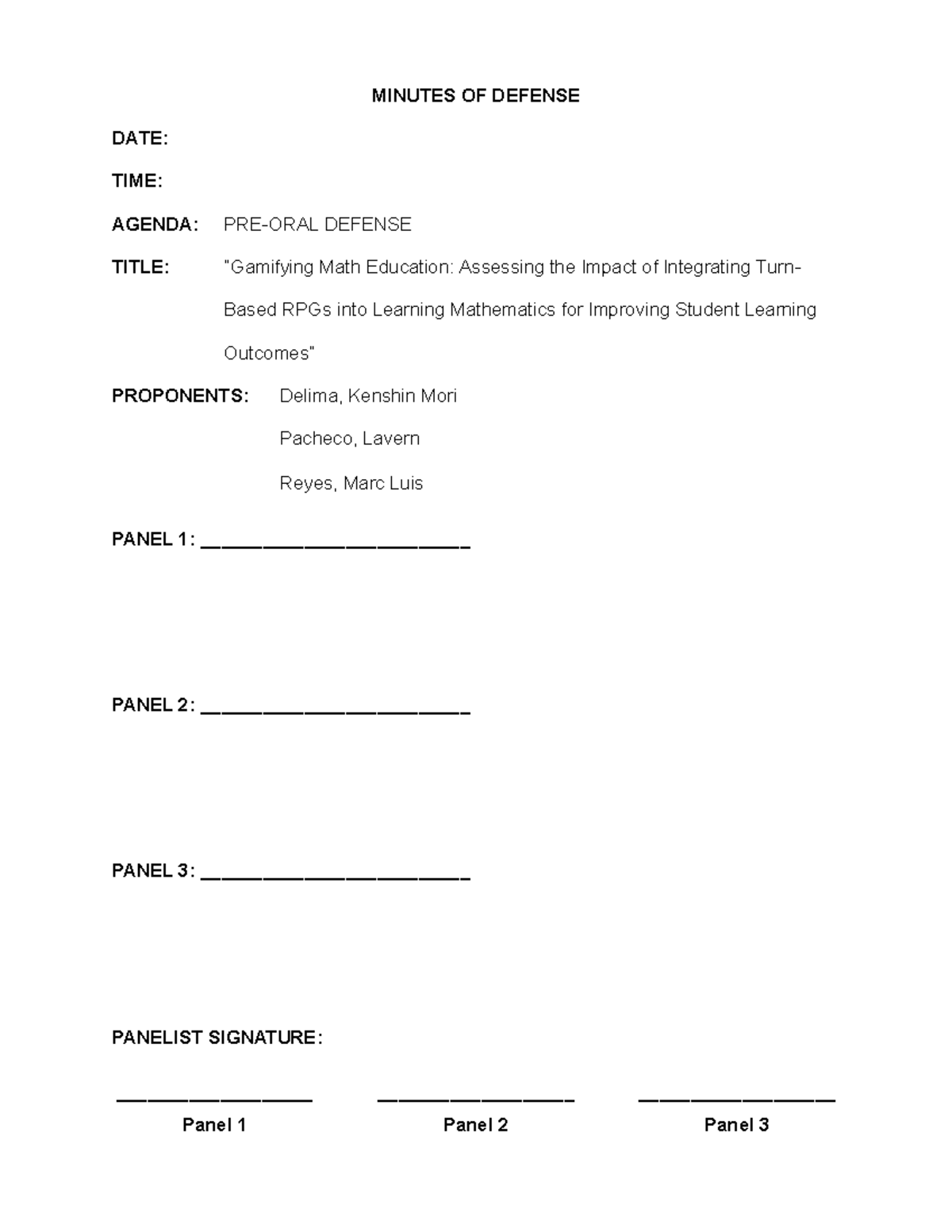 Minutes-OF- Defense - Format - MINUTES OF DEFENSE DATE: TIME: AGENDA ...