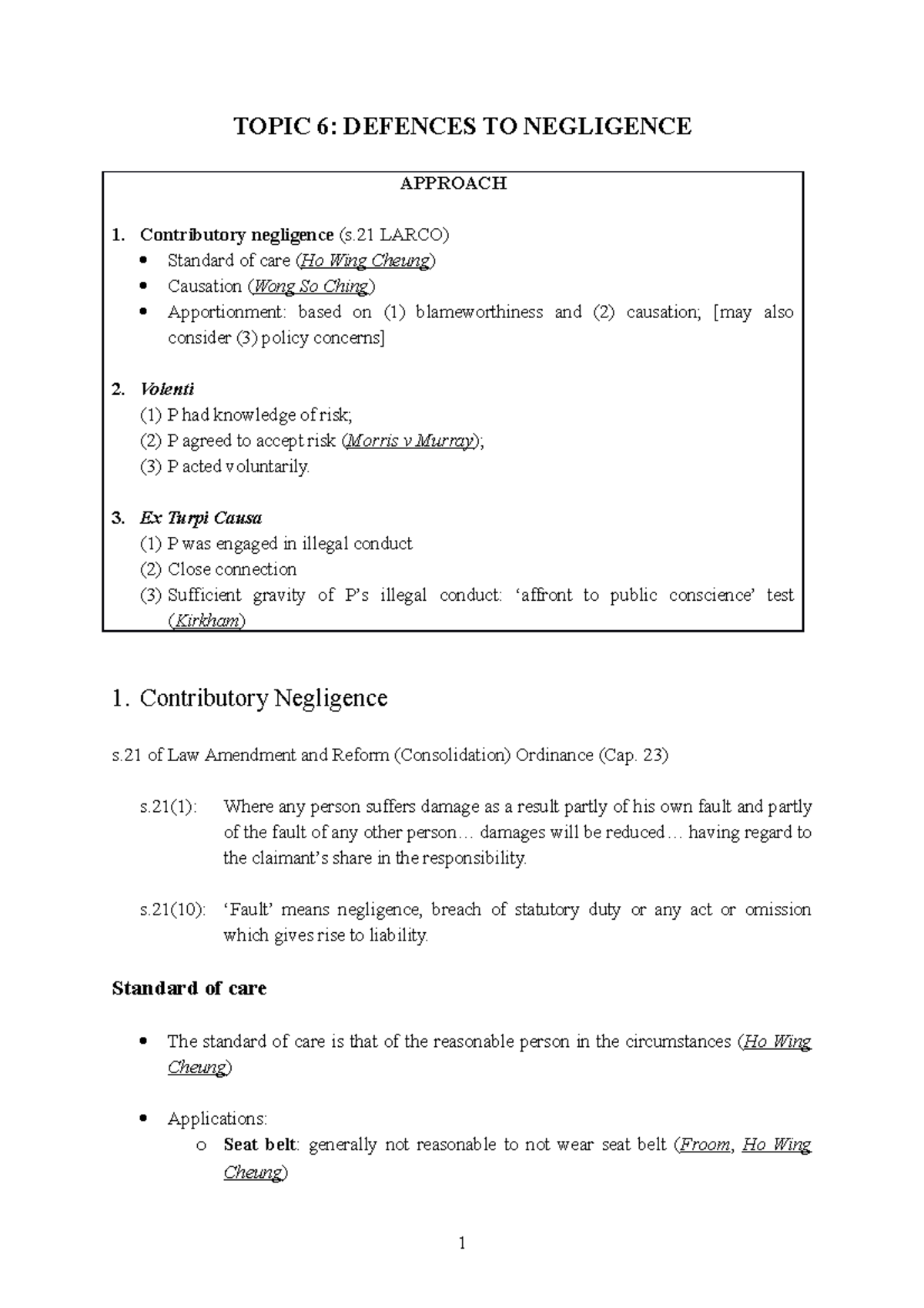 Topic 6 Defences to Negligence - TOPIC 6: DEFENCES TO NEGLIGENCE ...