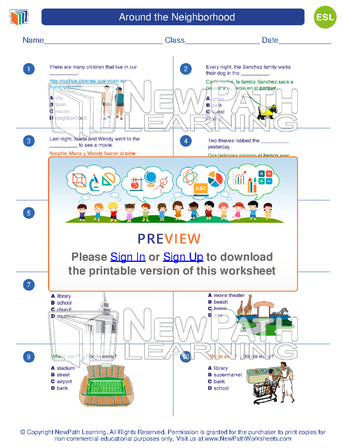 Worksheet esl grade 3 4 5 around the neighborhood 0 - Around the ...