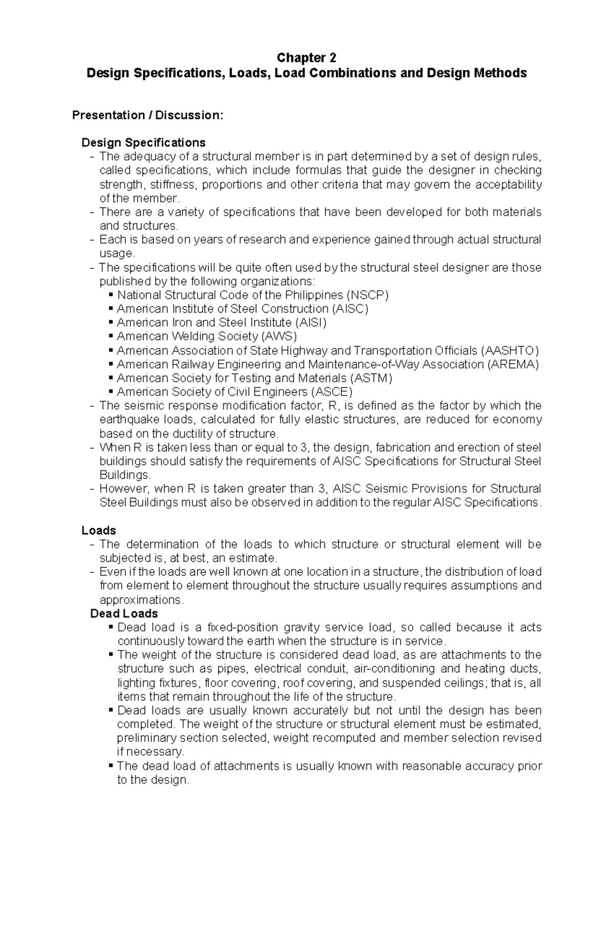 Chapter 2 - Design Specifications, Loads, Load Combinations and Design ...