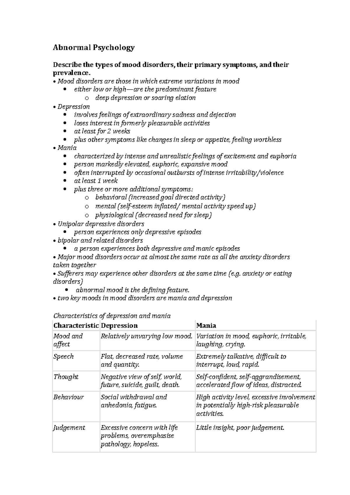 Abnormal Psychology - Week 5 - Abnormal Psychology Describe the types ...