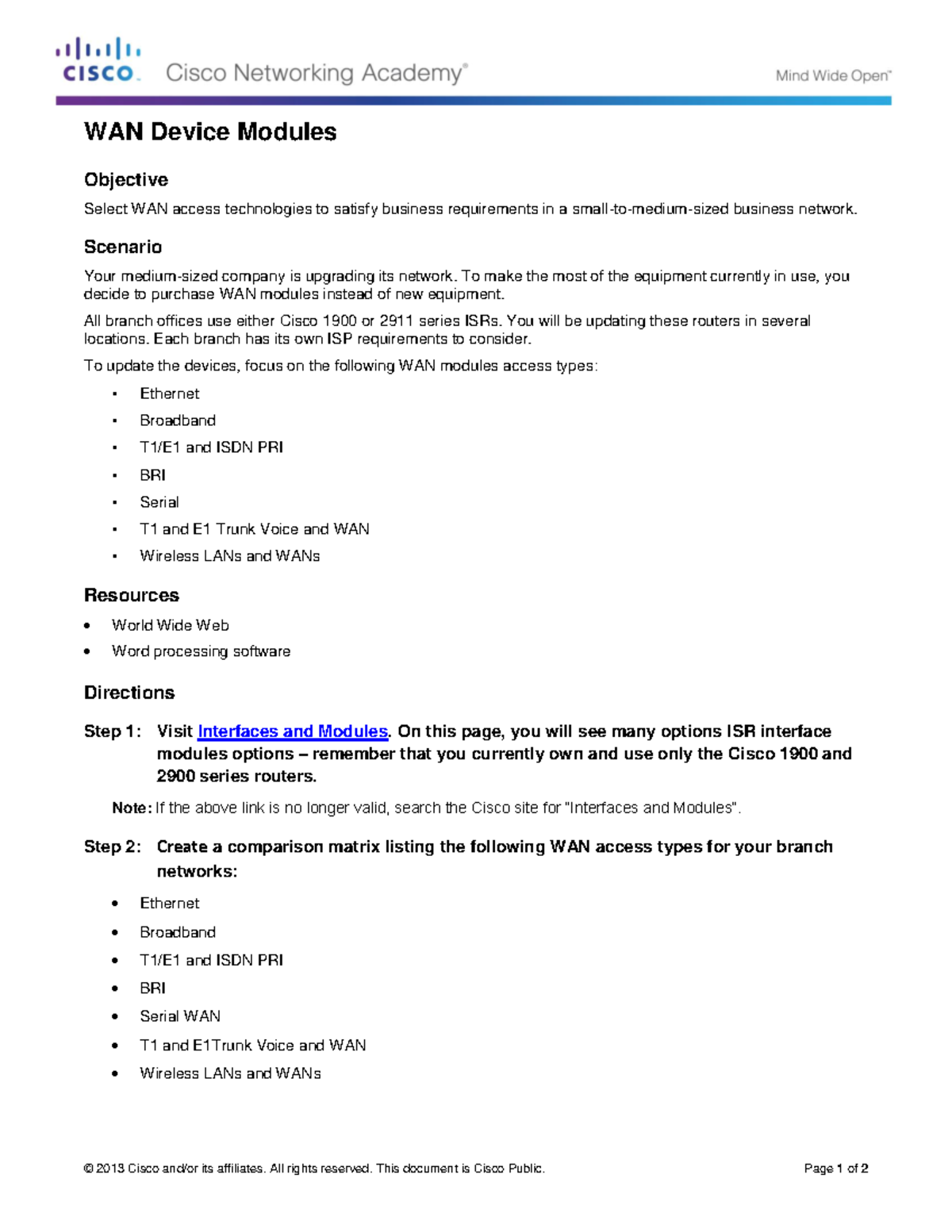 2.3.1.1 WAN Device Modules Instructions - © 2013 Cisco and/or its ...