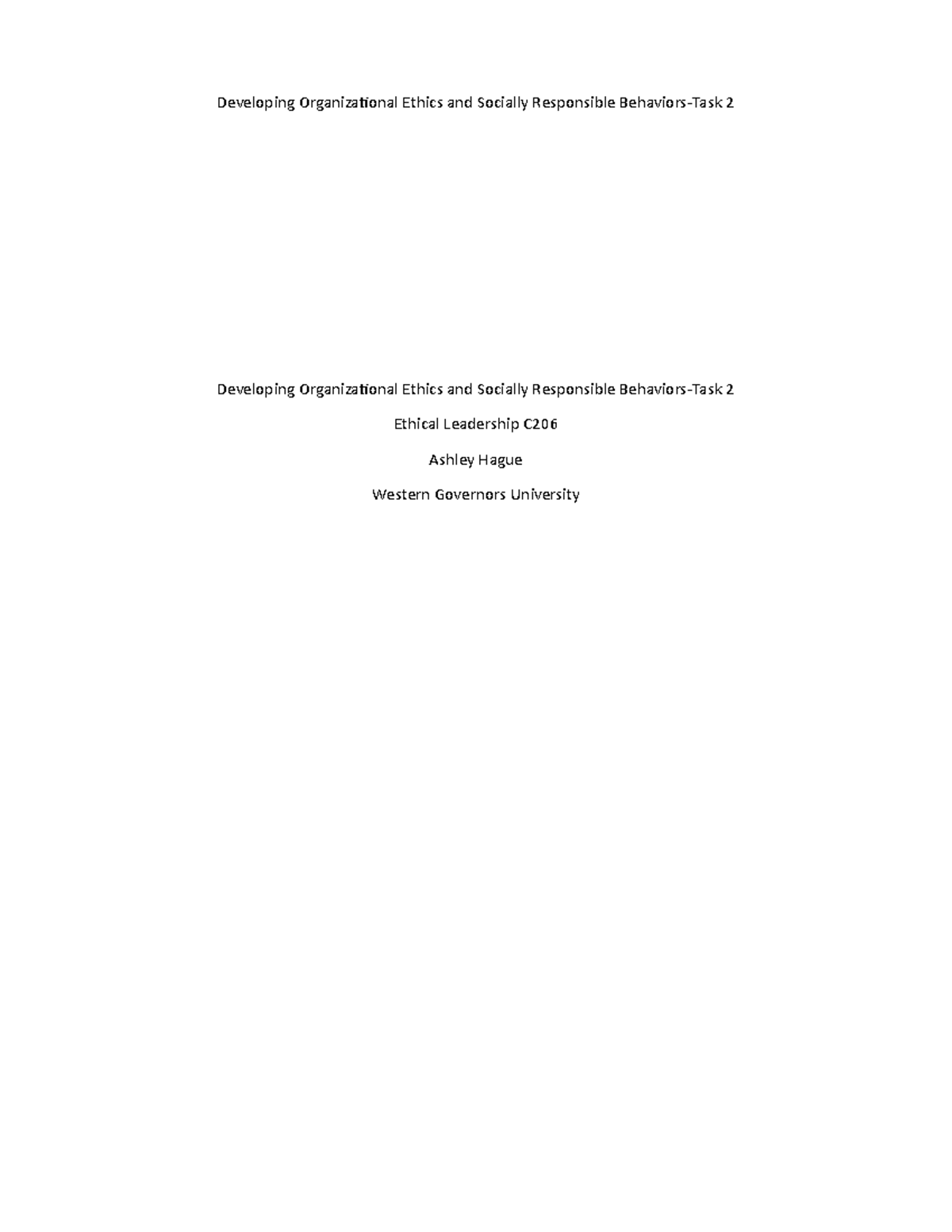 C206 task 2 - c206 task 2 - Developing Organizational Ethics and ...