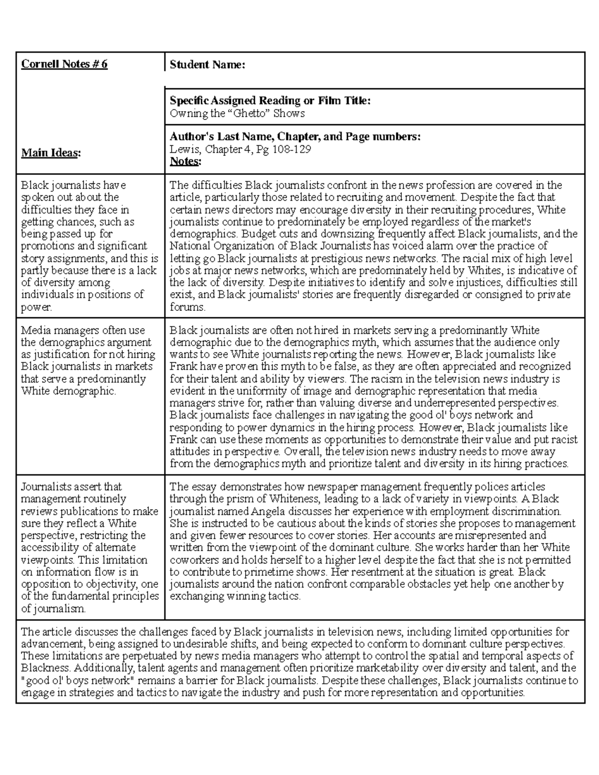 Copy of cornell 6 - notes - Cornell Notes # 6 Main Ideas: Student Name ...