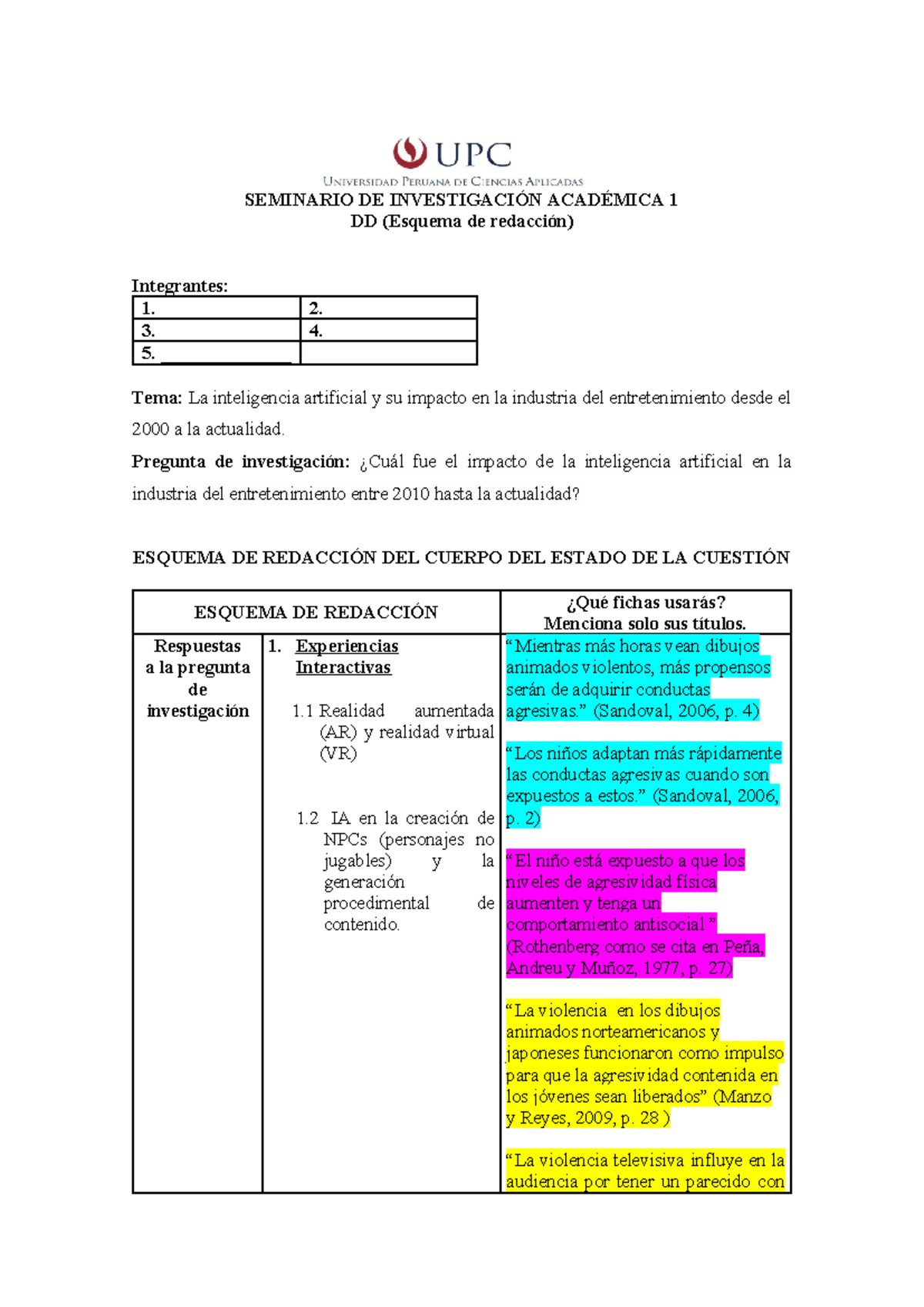 Seminario Modelo de esquema - SEMINARIO DE INVESTIGACIÓN ACADÉMICA 1 DD ...