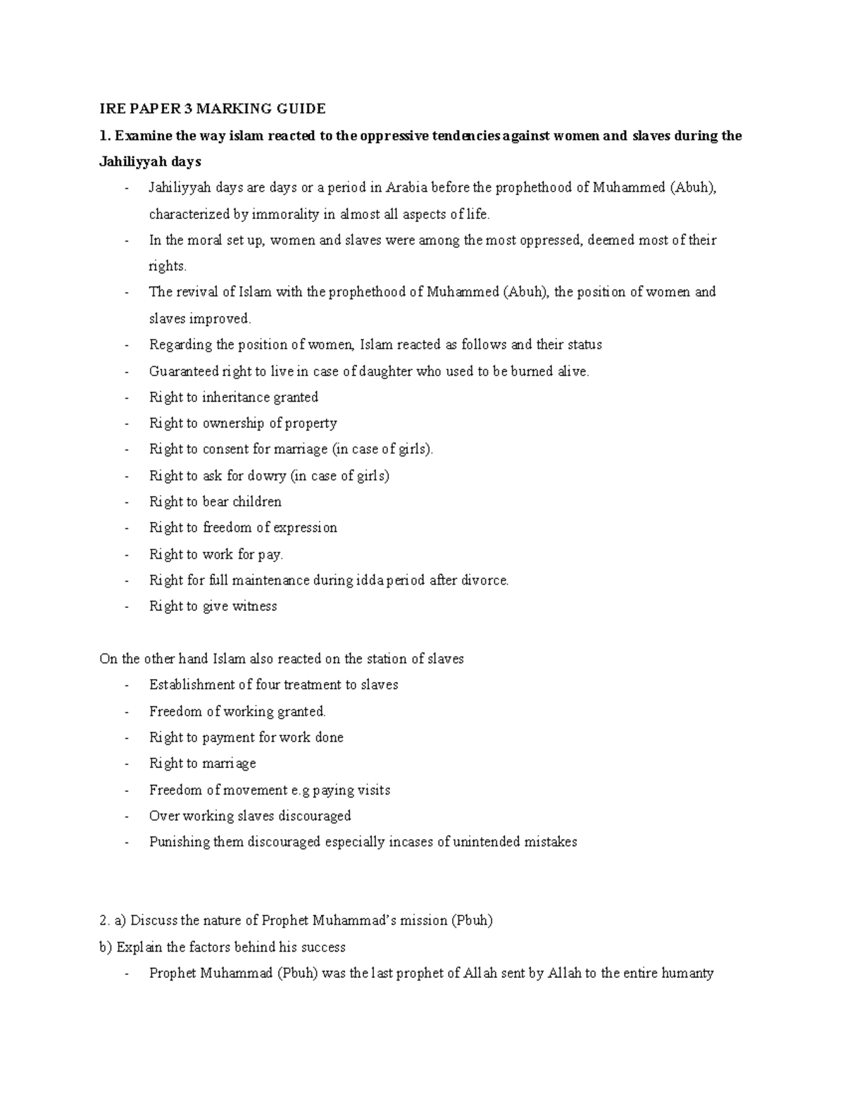 IRE Paper 3 Marking Guide - IRE PAPER 3 MARKING GUIDE Examine the way ...