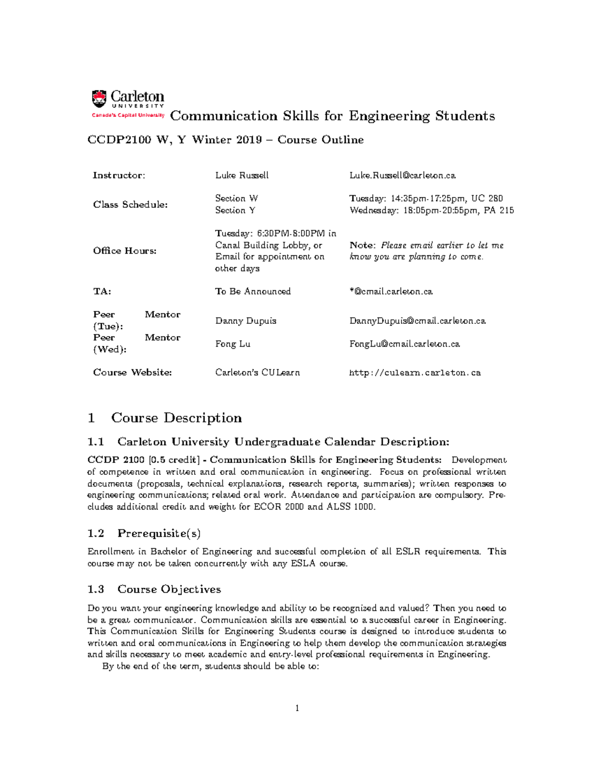 CCDP 2100 19WN - Course Outline - Communication Skills for Engineering ...