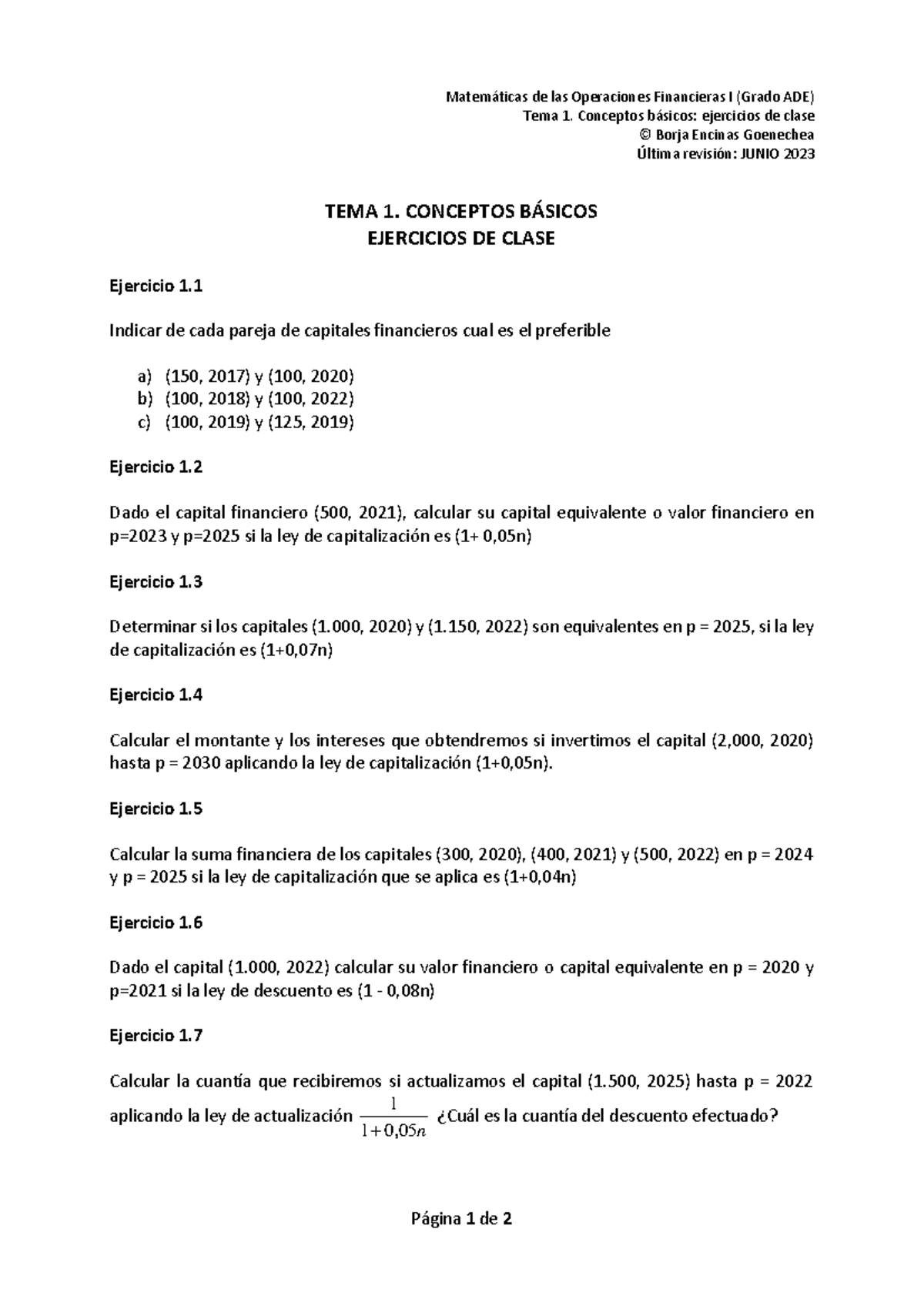 Ejercicios de clase tema 1. conceptos basicos 30-6-2023 - Matemáticas de las Operaciones ...