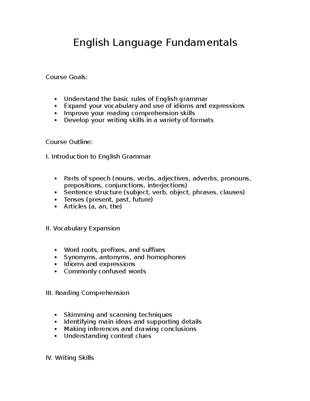 English Language Fundamentals - English Language Fundamentals Course ...