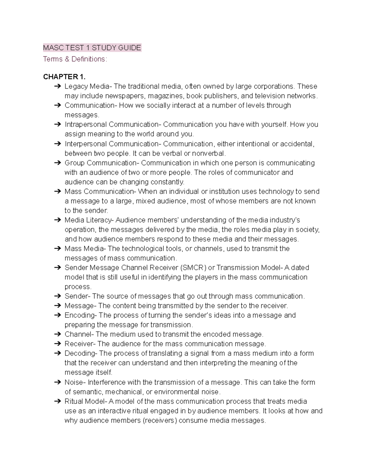MASC 1st TEST Study Guide 1 - MASC TEST 1 STUDY GUIDE Terms ...