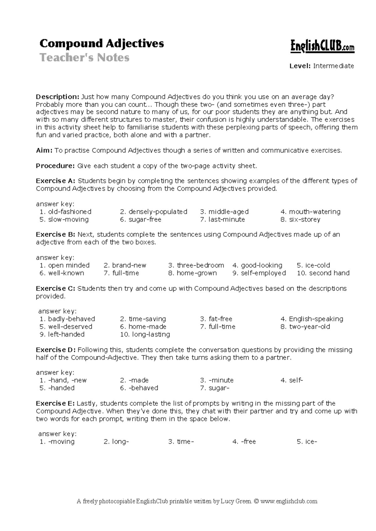 Compound-adjectives-teacher - A freely photocopiable EnglishClub ...