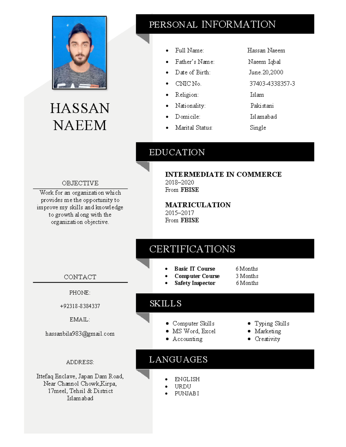 Hassan cv - Compulsory English-BA/B.Com/Associate Degree - AIOU - Studocu
