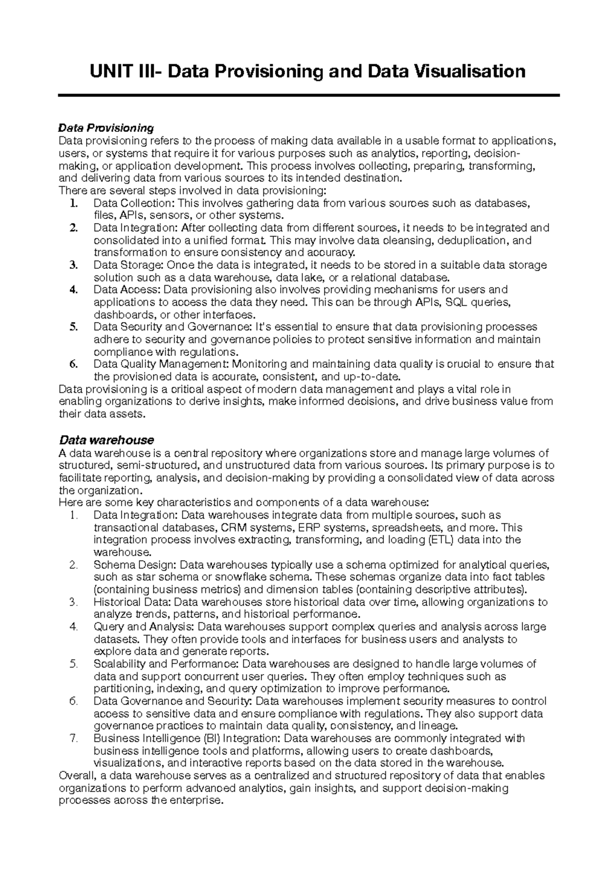 BI - About Data Provisioning and Data Visualisation - UNIT III- Data ...