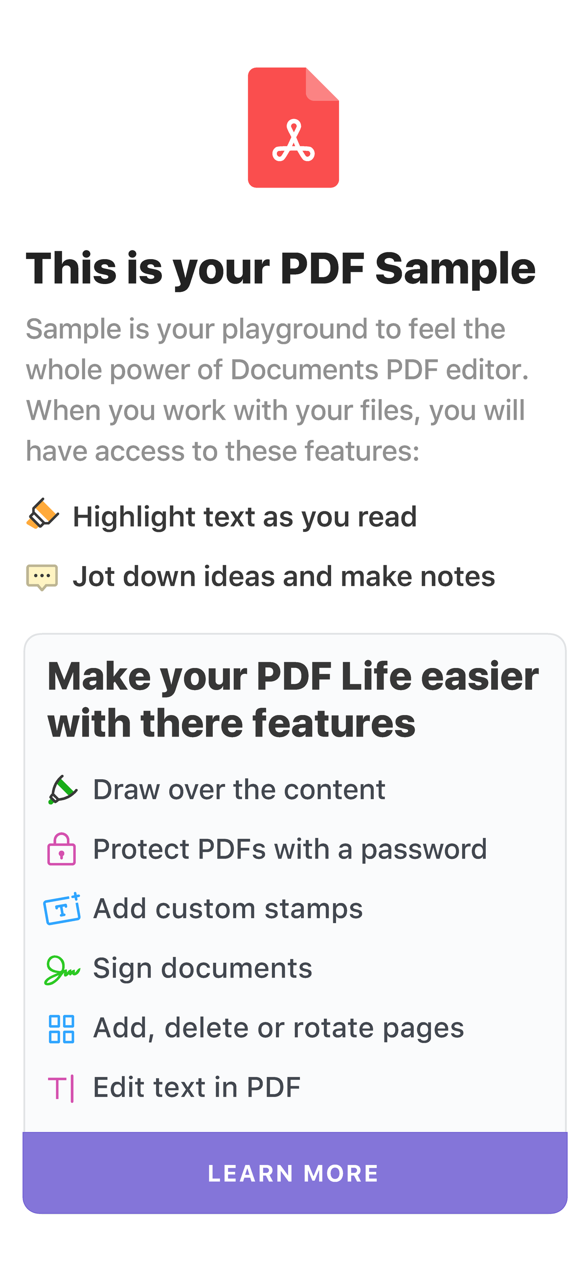 Sample PDF - Easy to learn - Draw ov er the c ontent Protect PDFs with ...