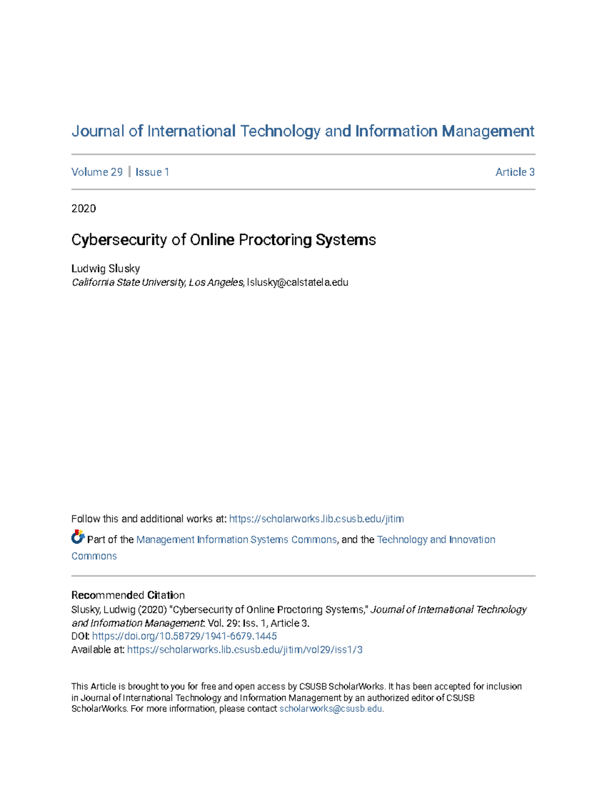 Cybersecurity of Online Proctoring Systems - Journal of International ...