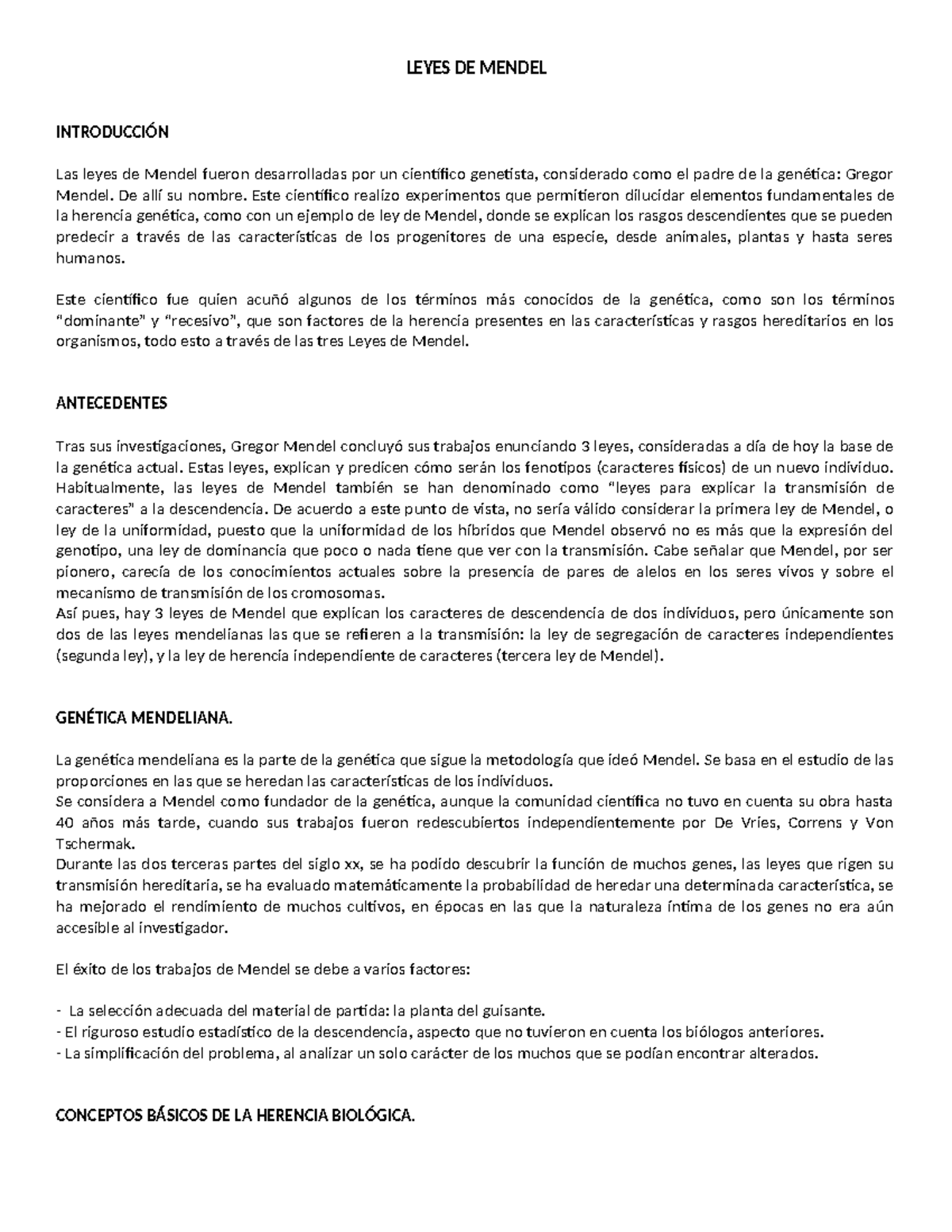 Leyes de Mendel - De allí su nombre. Este científico realizo ...