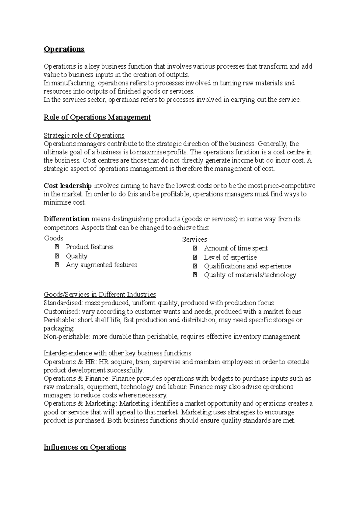 Operations - year 12 business studies - Operations Operations is a key ...