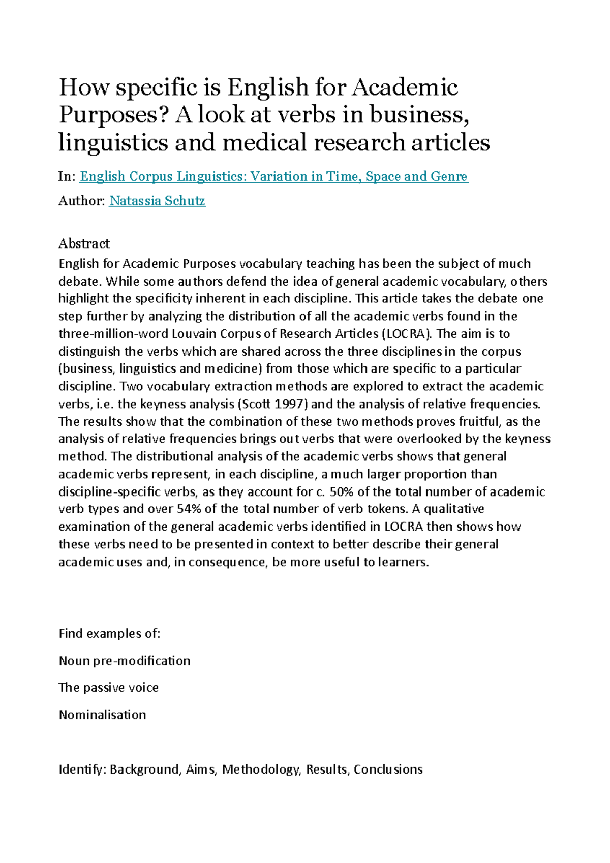 EAP linguistics abstract - How specific is English for Academic ...