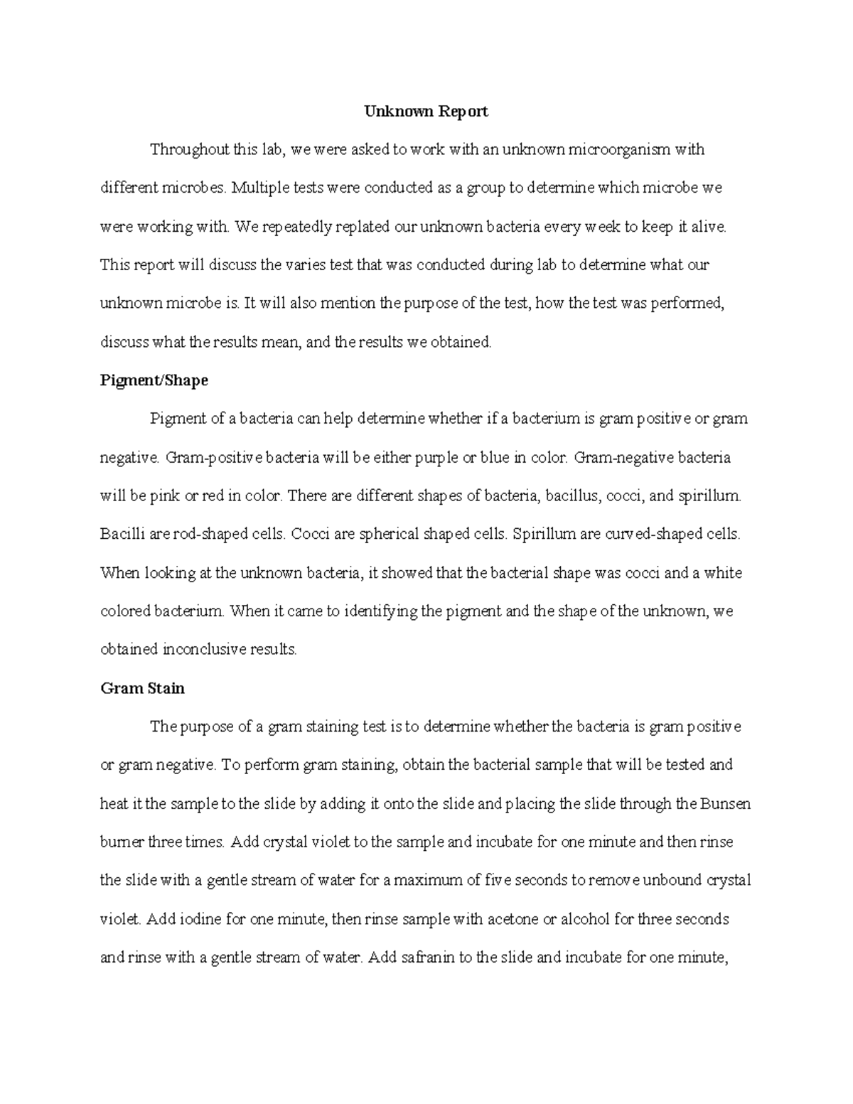 Unknown Report - Unknown Report Throughout this lab, we were asked to ...