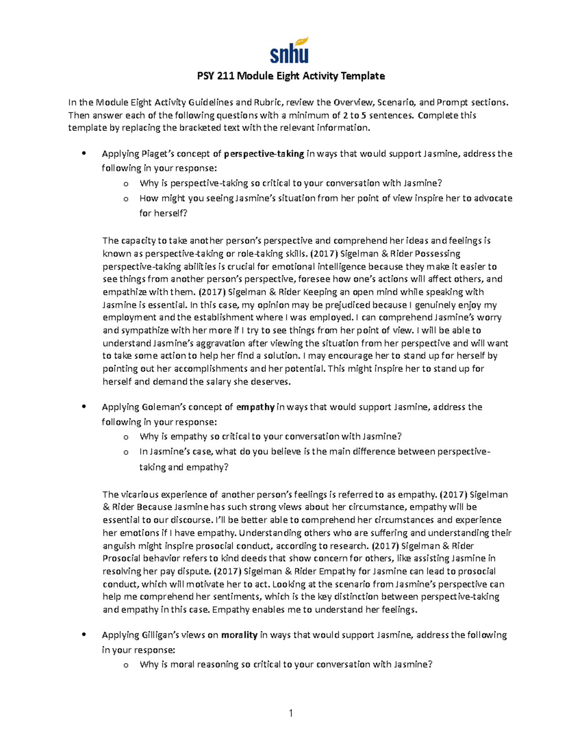 PSY 211 Module Eight Activity Template - Then answer each of the ...