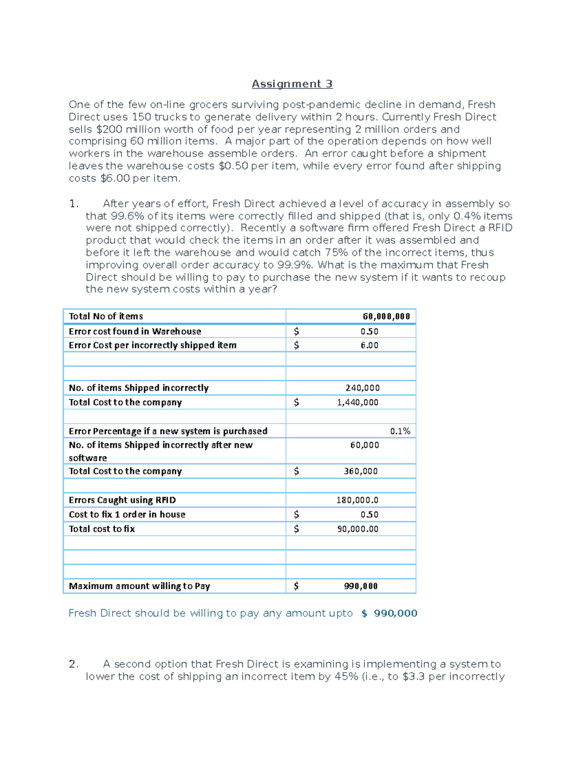 Assignment 3 - Problem - Assignment 3 One of the few on-line grocers ...