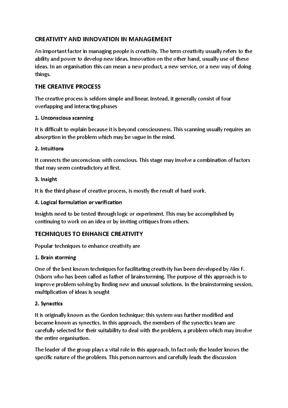 Creativity AND Innovation IN Management - CREATIVITY AND INNOVATION IN ...