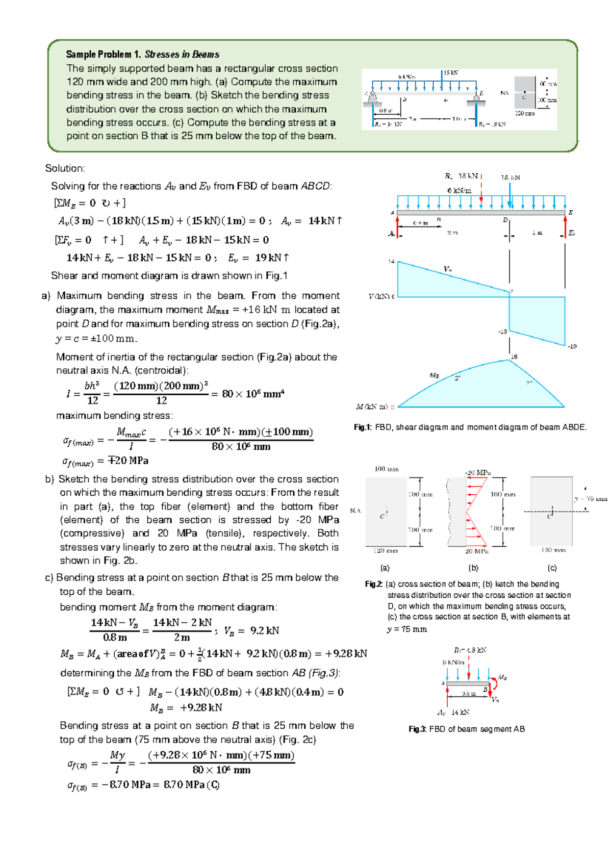 5. Stresses IN Beams Sample Problem - The simply supported beam has a rectangular cross section ...
