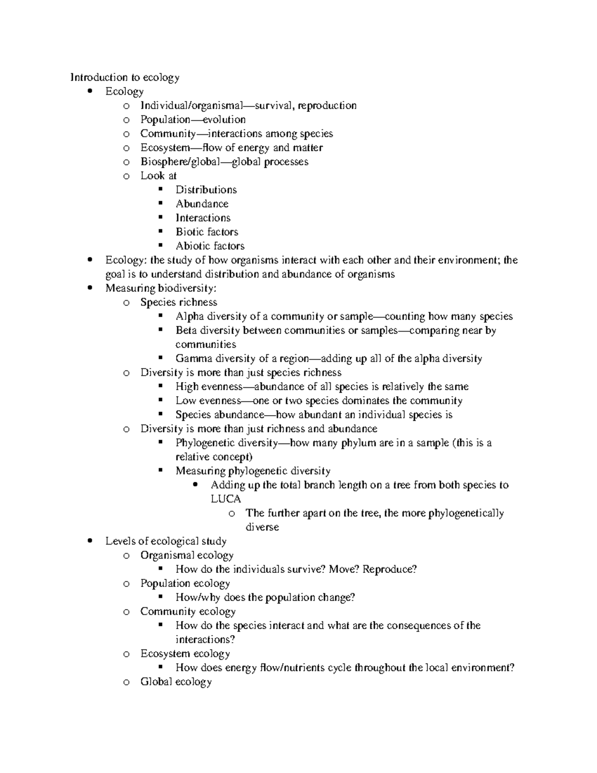Introduction to ecology - Studocu