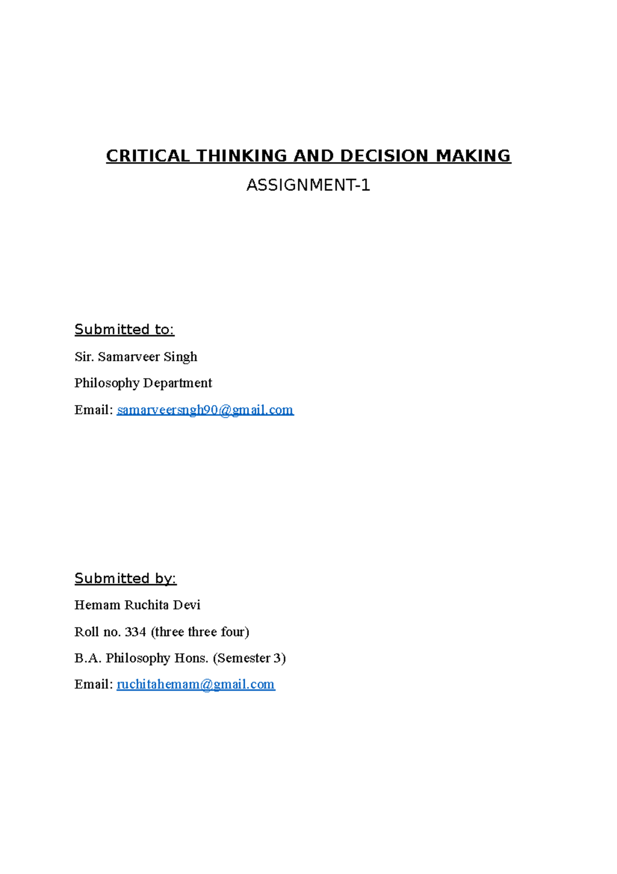 critical thinking and decision making - CRITICAL THINKING AND DECISION ...
