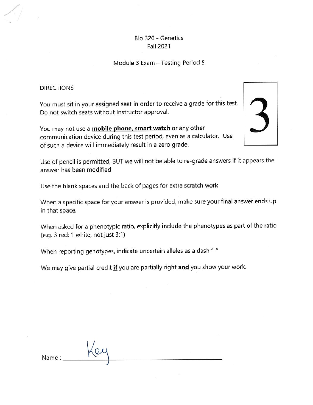 Test 3.5 - final key - Module 3 exam- Testing period 5 - BIO320 - Studocu