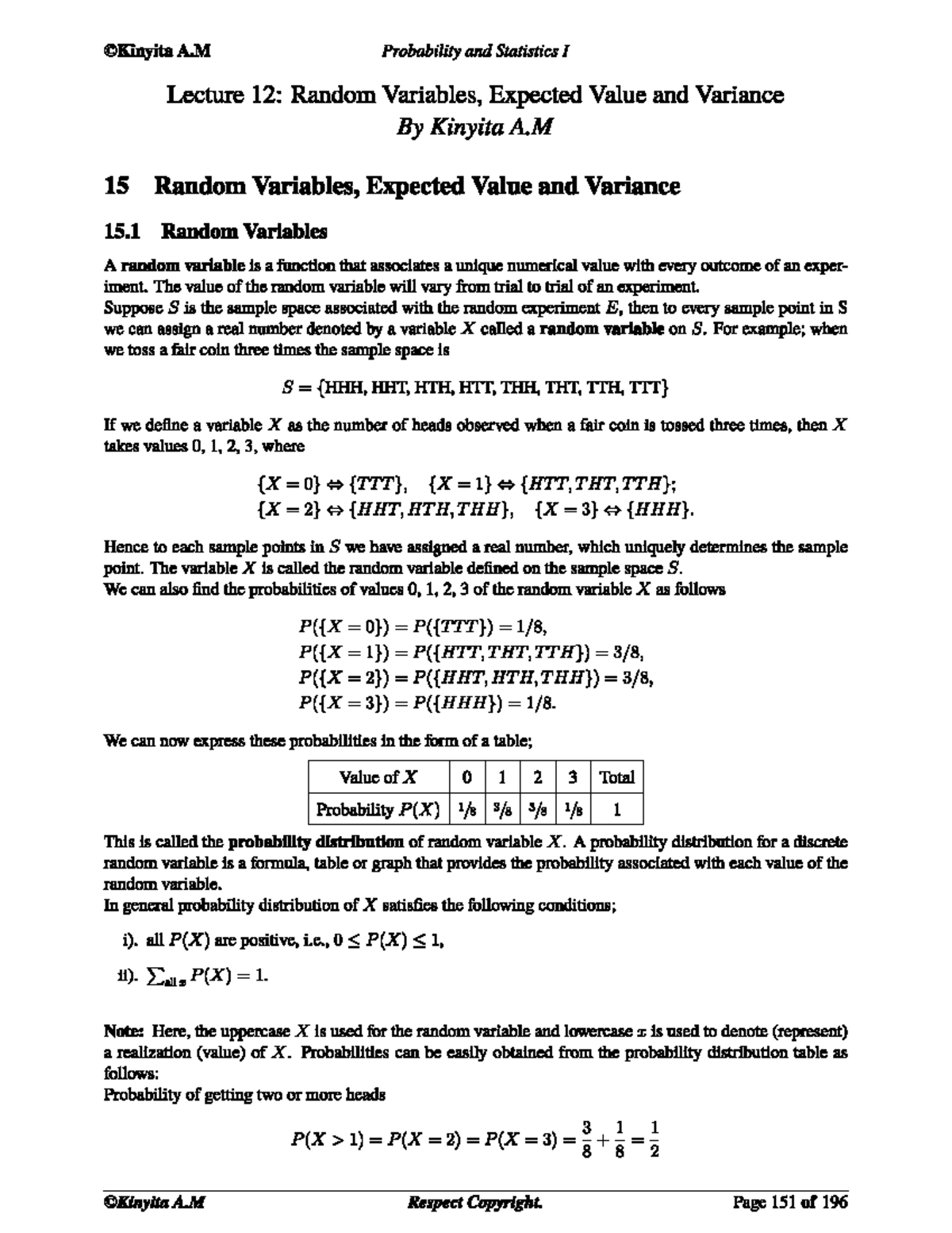 Random Variables - Actuarial Science And Statistics - Studocu