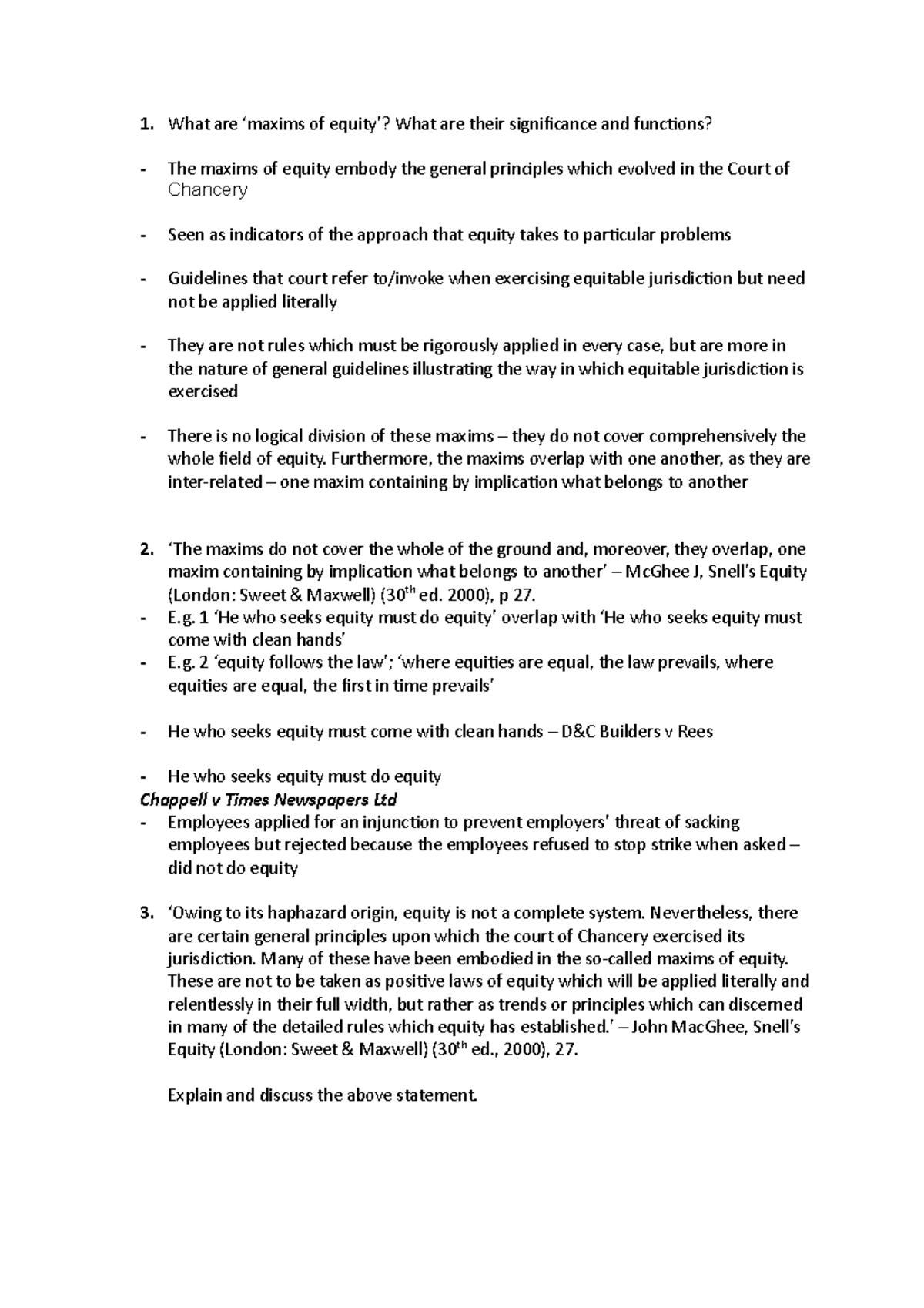 T3 Equitable Maxims - Tutorial Q3 - What are ‘maxims of equity’? What are their significance and ...
