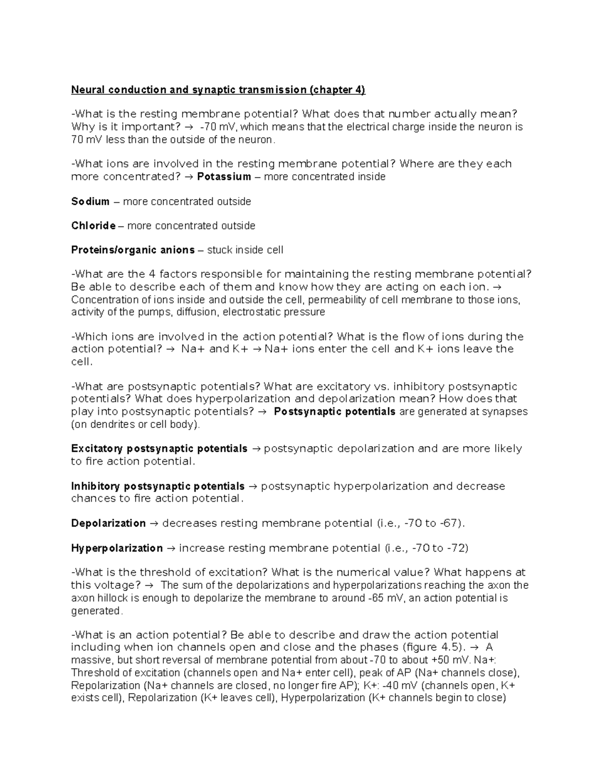 PS 235 - Ch. 4 Study Guide - Neural conduction and synaptic ...