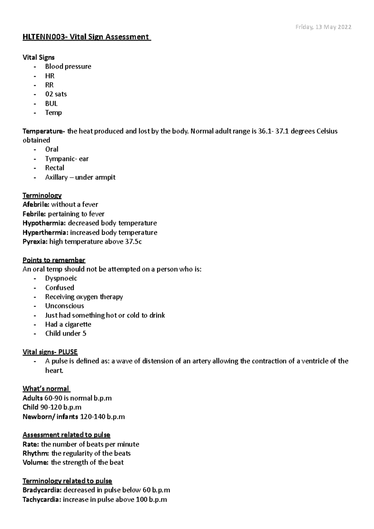Vital Sign Assessment - Friday, 13 May 2022 HLTENN003- Vital Sign ...