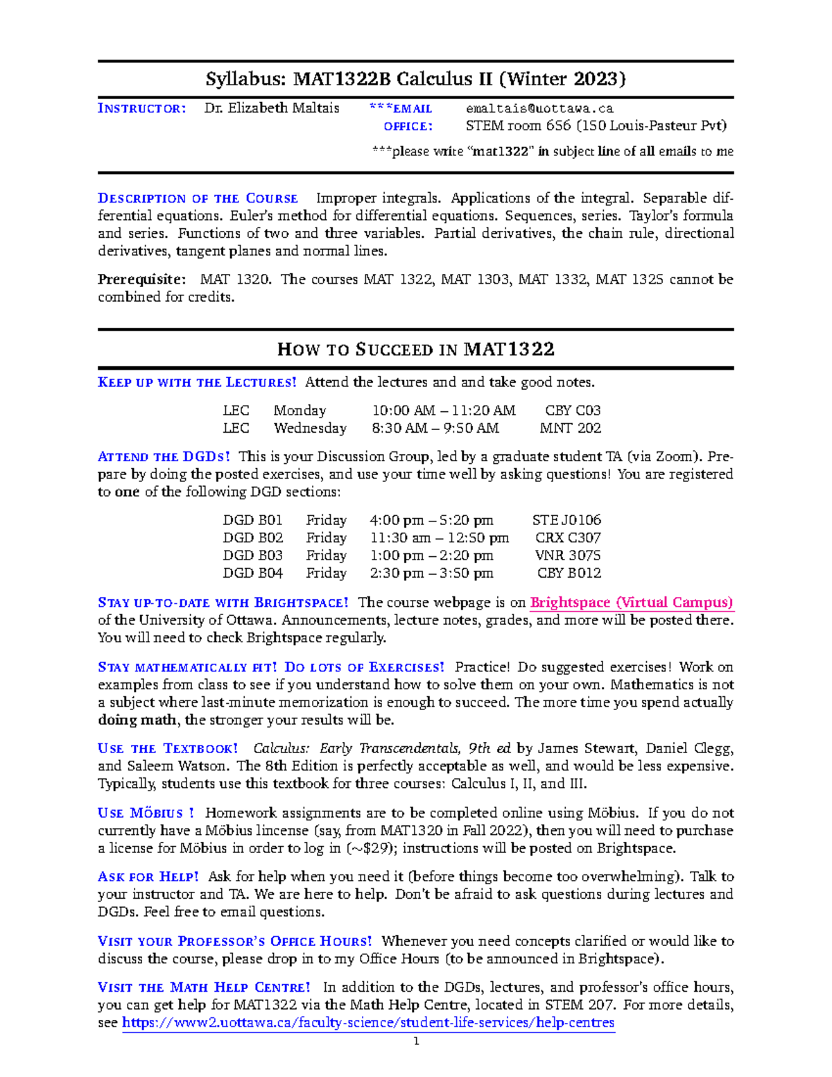 Math Linear Alg 1322 - Syllabus: MAT1322B Calculus II (Winter 2023 ...