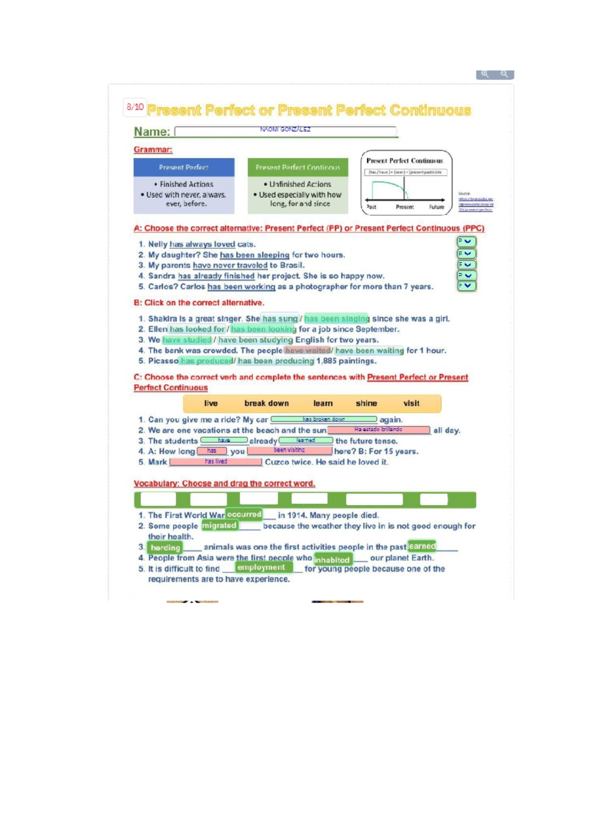 Class Activity 1 - actividad en clase - Present Perfect or Present ...