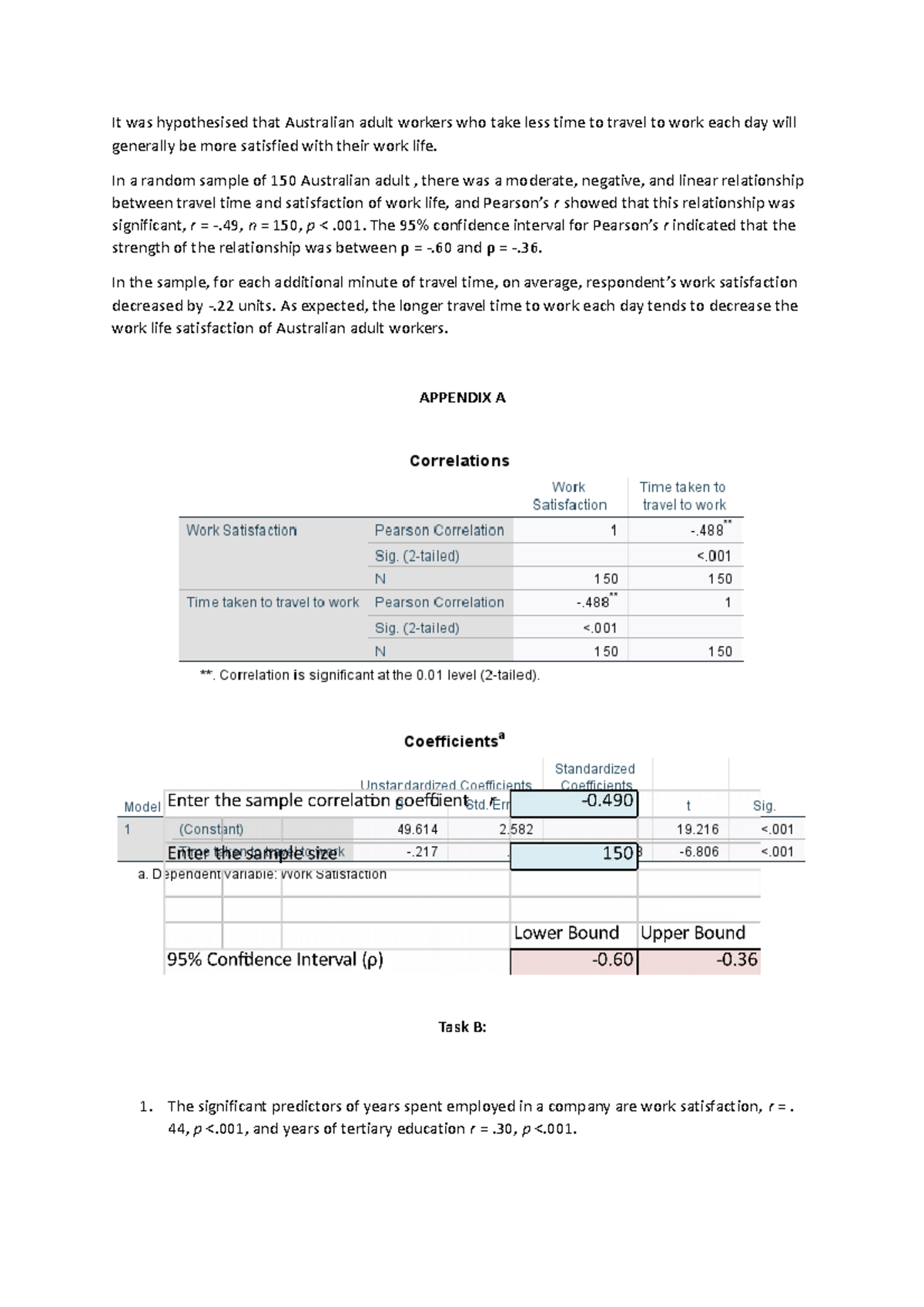 Assignment 2 Workbook Assignment Part 1 It Was Hypothesised That Australian Adult Workers Who