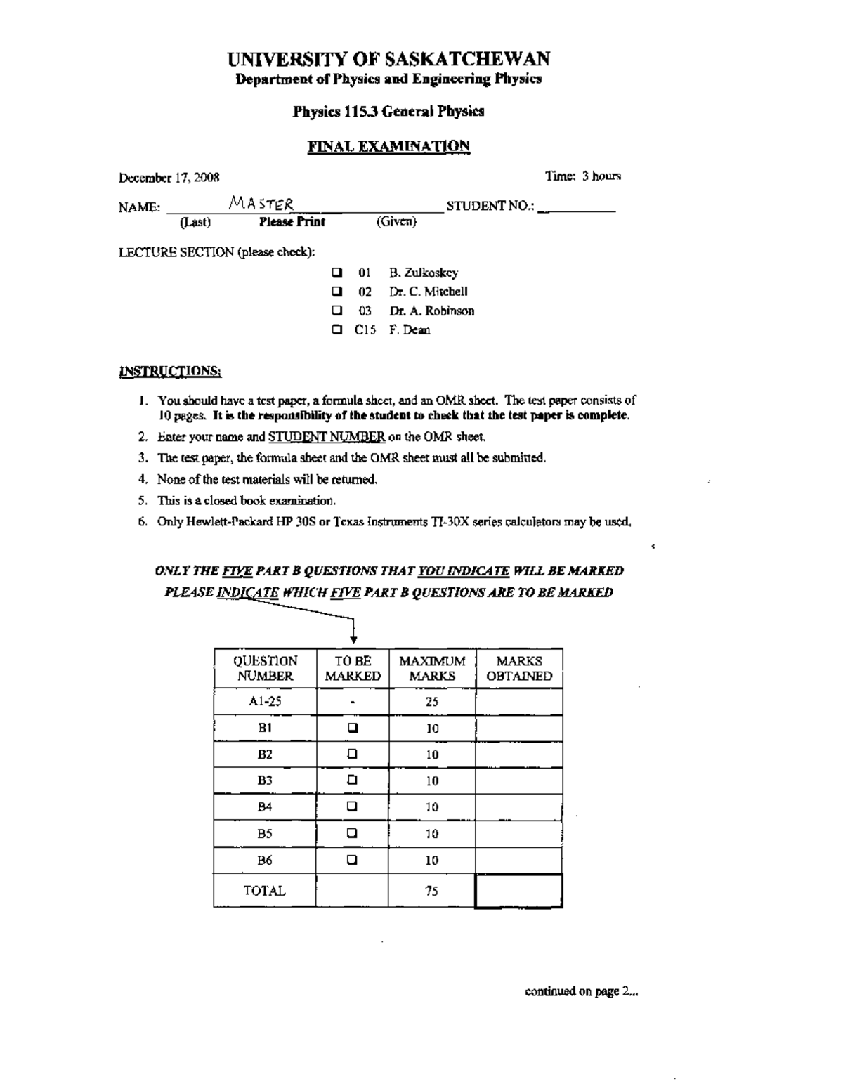 Exam 2008, Questions and answers - Final - Phys 115.3 - Studocu