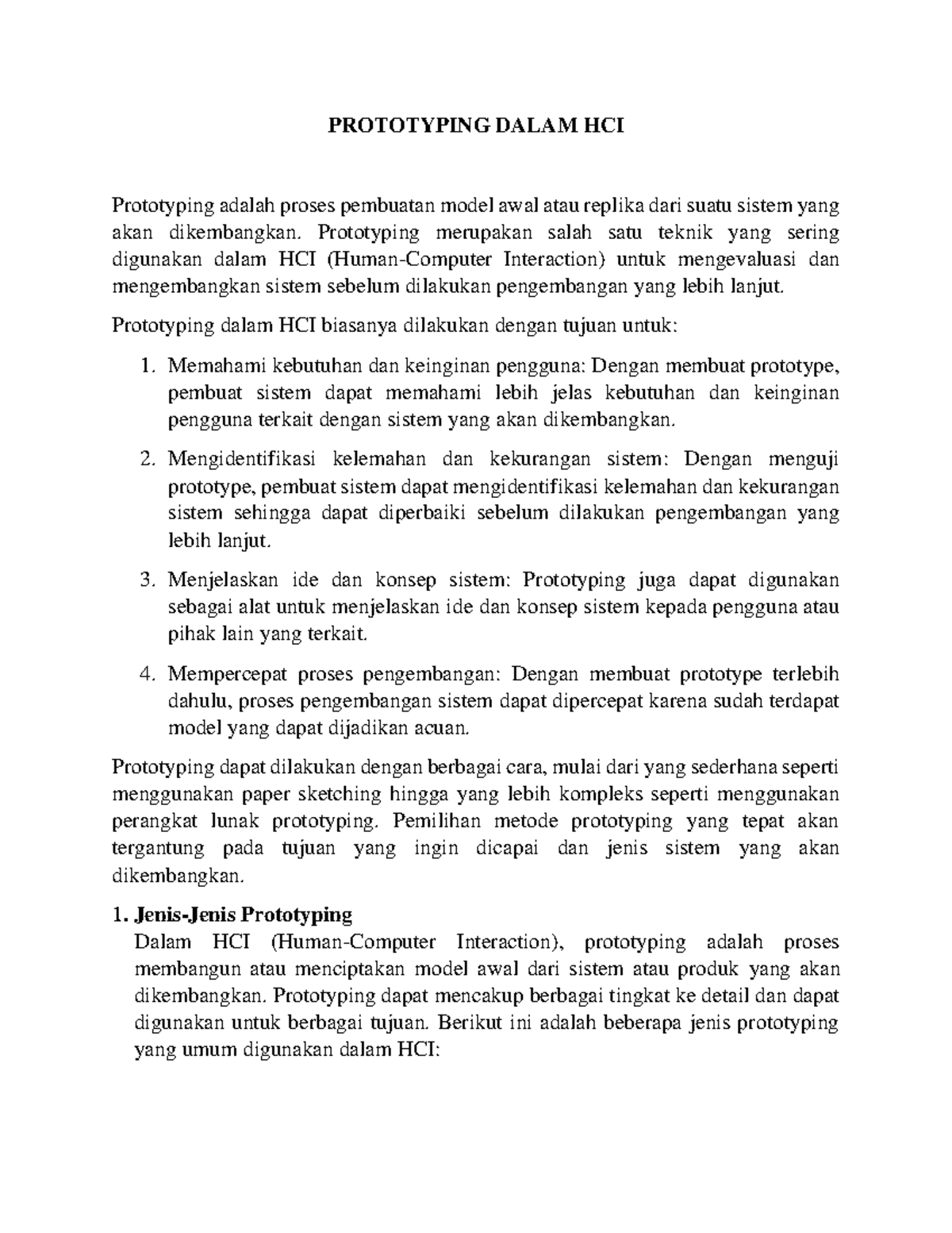 Prototyping Dalam HCI - PROTOTYPING DALAM HCI Prototyping adalah proses pembuatan model awal ...