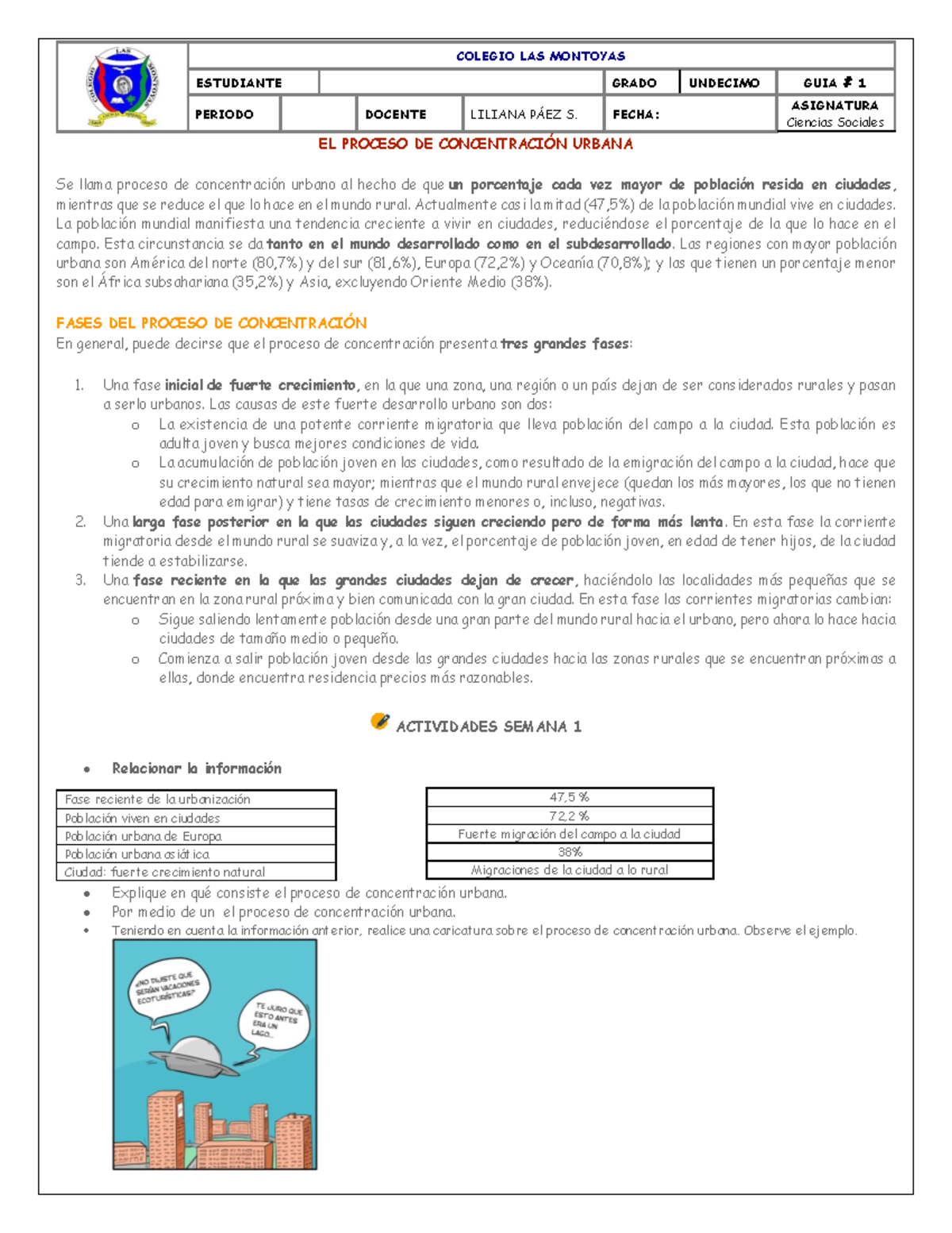 GUIA 1. ONCE. Sociales - kjiu - EL PROCESO DE CONCENTRACI”N URBANA Se ...