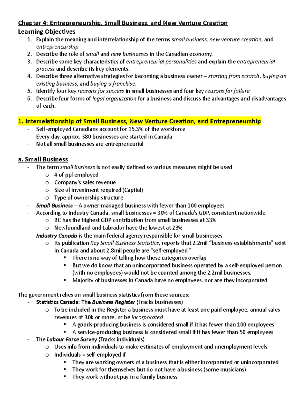 Chapter 4 - Textbook - Chapter 4: Entrepreneurship, Small Business, and ...