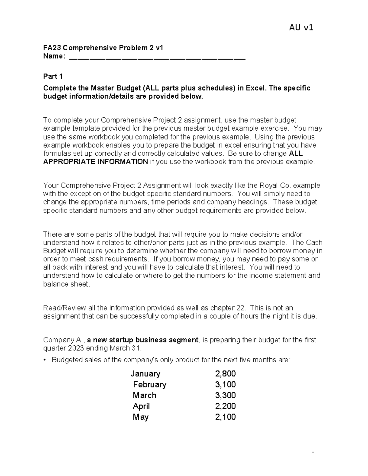 FA23 Comprehensive Project 2 v1 - FA23 Comprehensive Problem 2 v Name: - Studocu