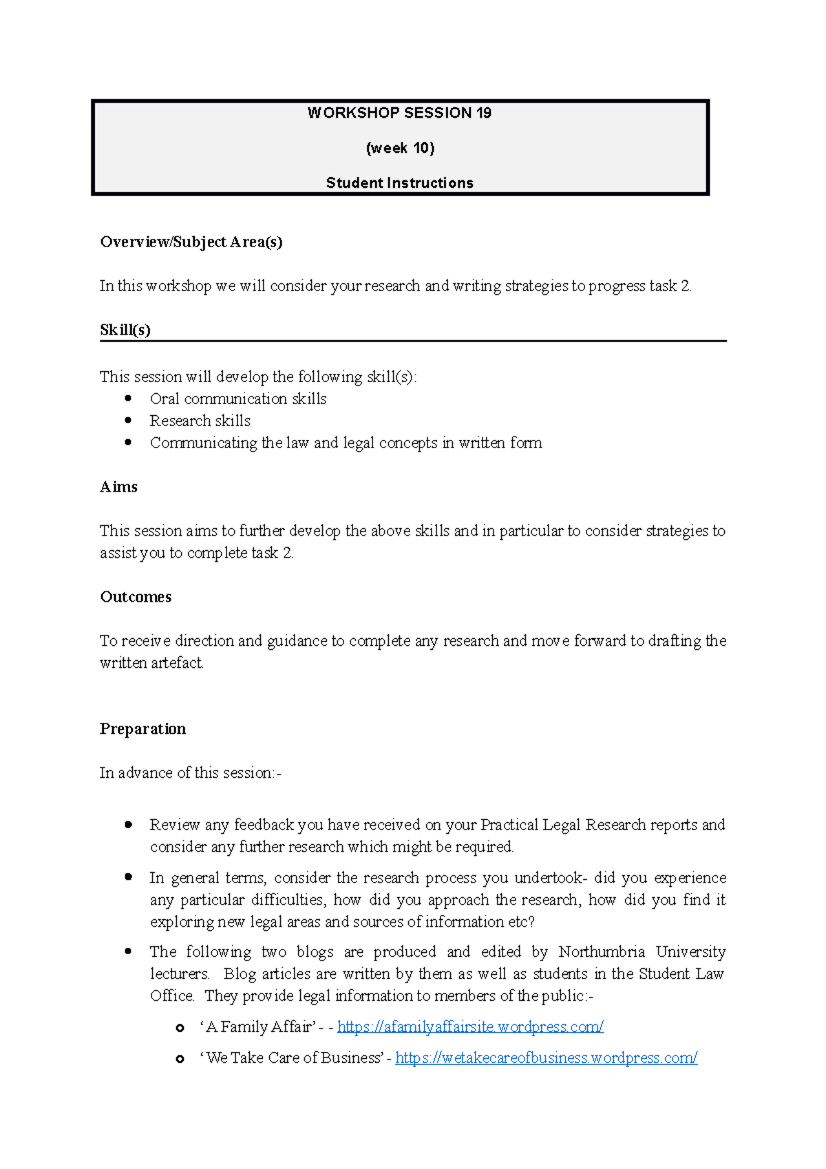 Workshop 19 student instructions - WORKSHOP SESSION 19 (week 10 ...