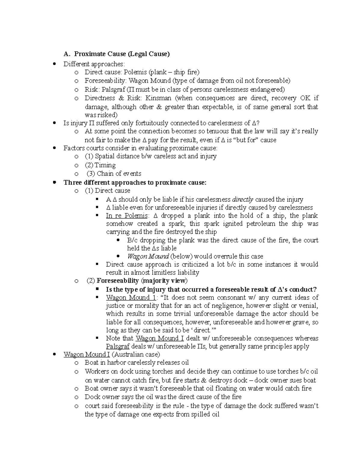 Torts Law Outline - Professor Pittman - A. Proximate Cause (Legal Cause ...