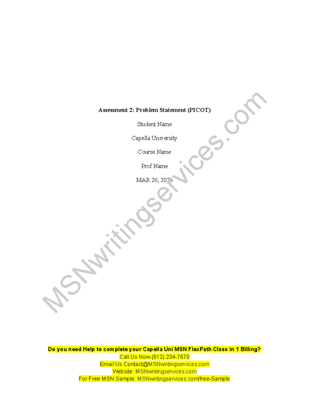 NURS FPX 6030 Assessment 2 Problem Statement ( Picot) - Assessment 2 ...