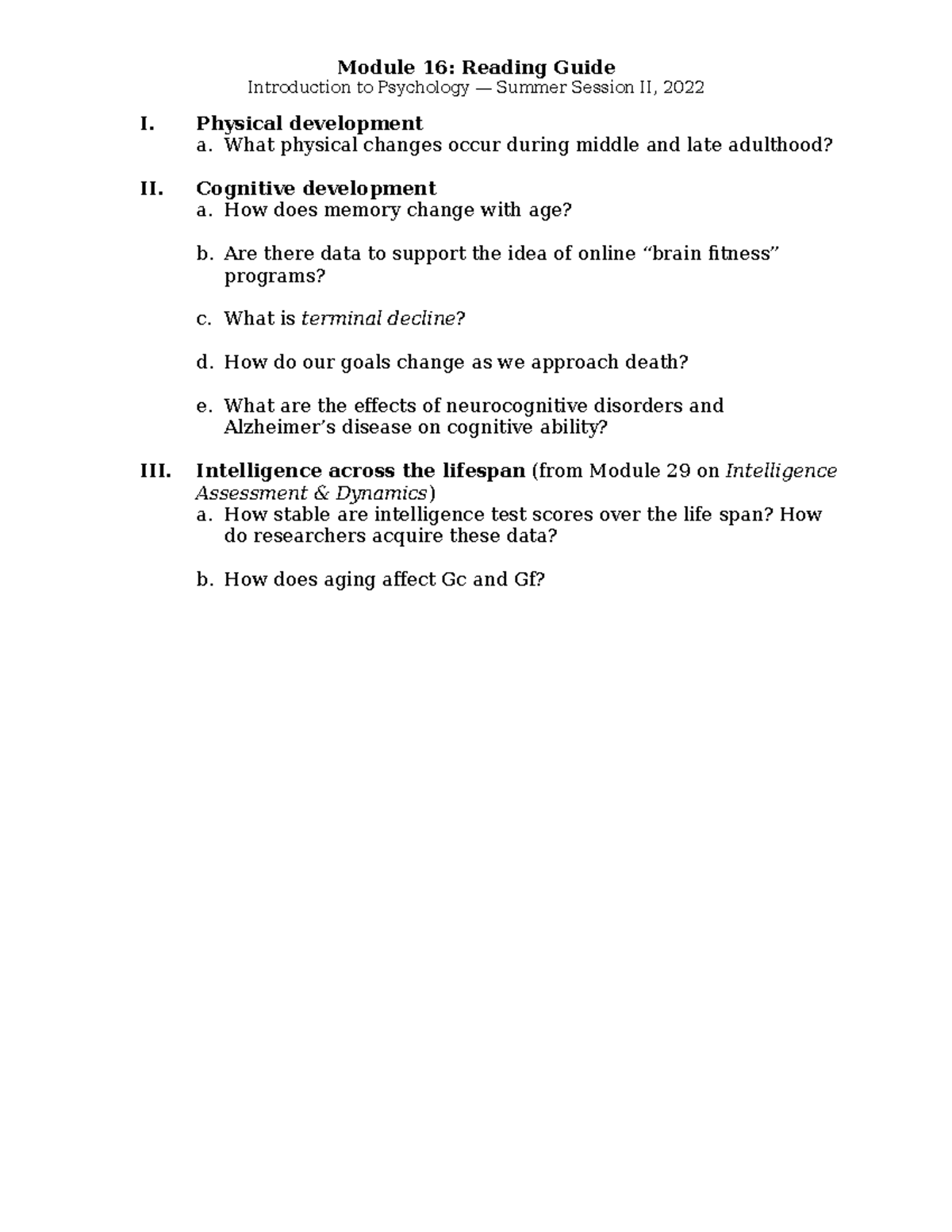 RG Human Dev 2 Post - reading guide. - Module 16: Reading Guide ...