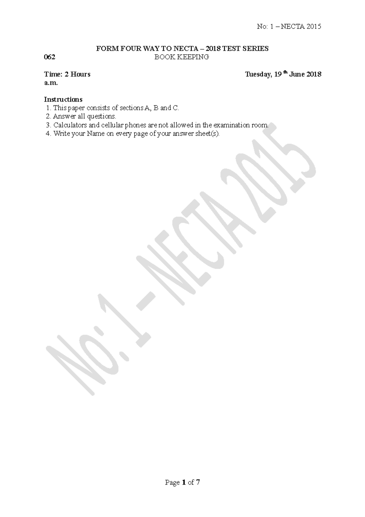 BOOK Keeping 1 - Lecture notes 5-8 - No: 1 – NECTA 2015 062 FORM FOUR ...