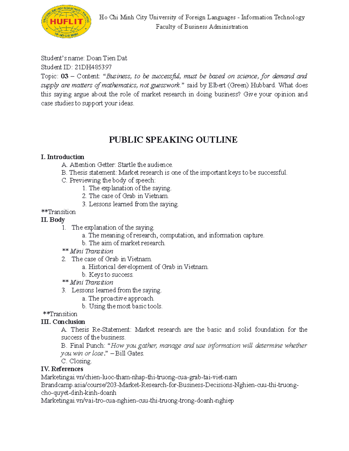 Outline Public Speaking - Ho Chi Minh City University of Foreign ...