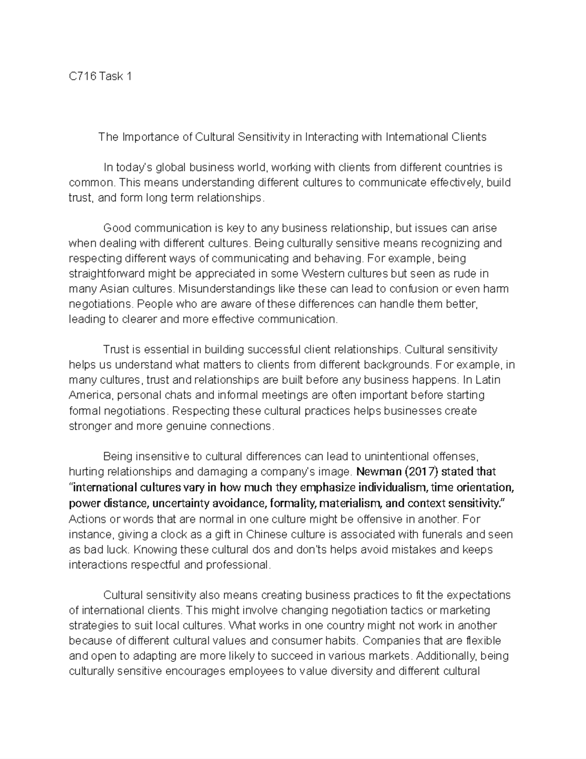 C716 Task 1 - Google Docs - C716 Task 1 The Importance of Cultural ...